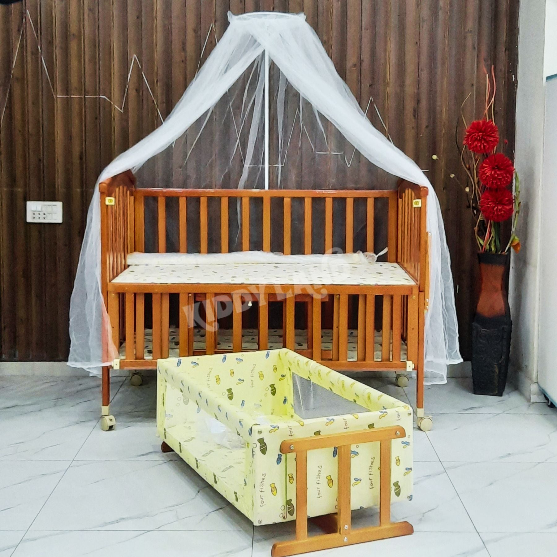 Premium 2-in-1 Baby Cot Set with Cradle & Net